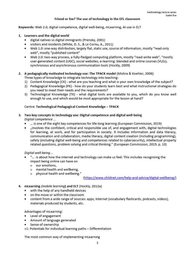 Handout_Friend or Foe_Technology in the EFL Classroom_Éva Szabó | PDF ...