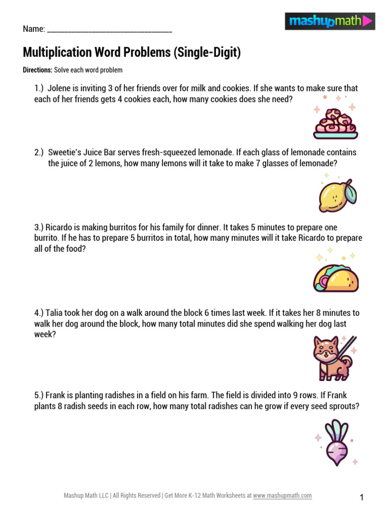 Multiplication+Word+Problems+ (Single Digit) | PDF