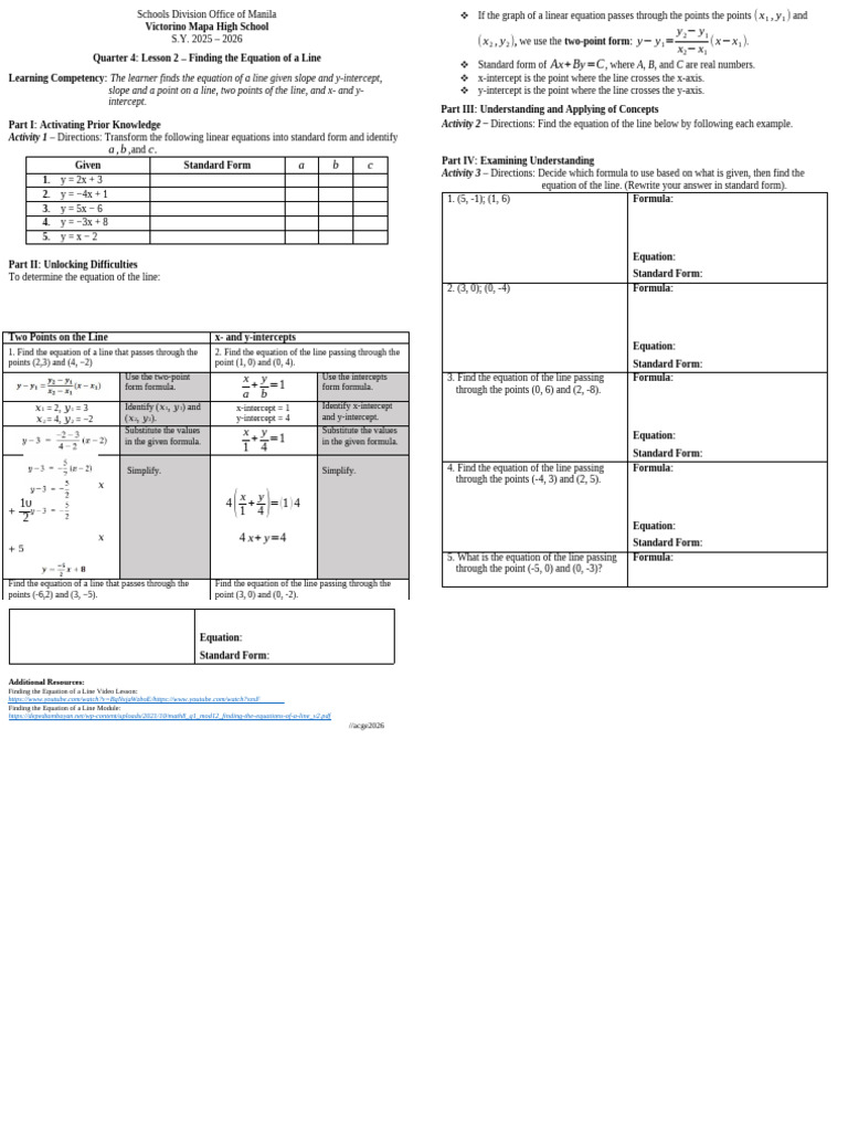 Lesson-4.3_Finding-Equation-of-a-Line-2 | PDF | Mathematical Concepts ...