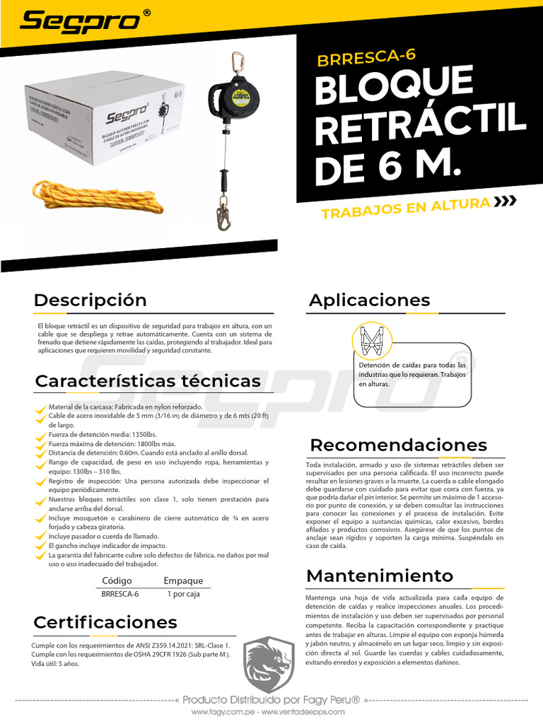 Ficha Tecnica Bloque Retractil Segpro de 6metros | PDF