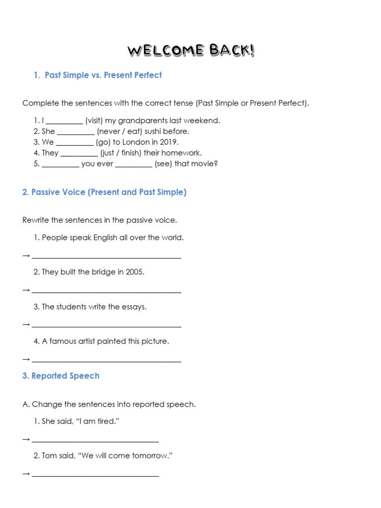 Welcome Back REVISION Up to Unit 12 | PDF | Linguistics | Syntax