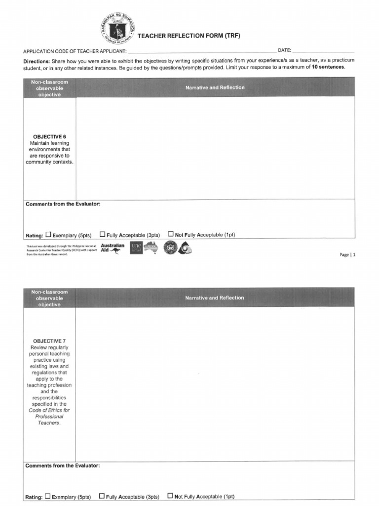Teacher Reflection Form (1) | PDF
