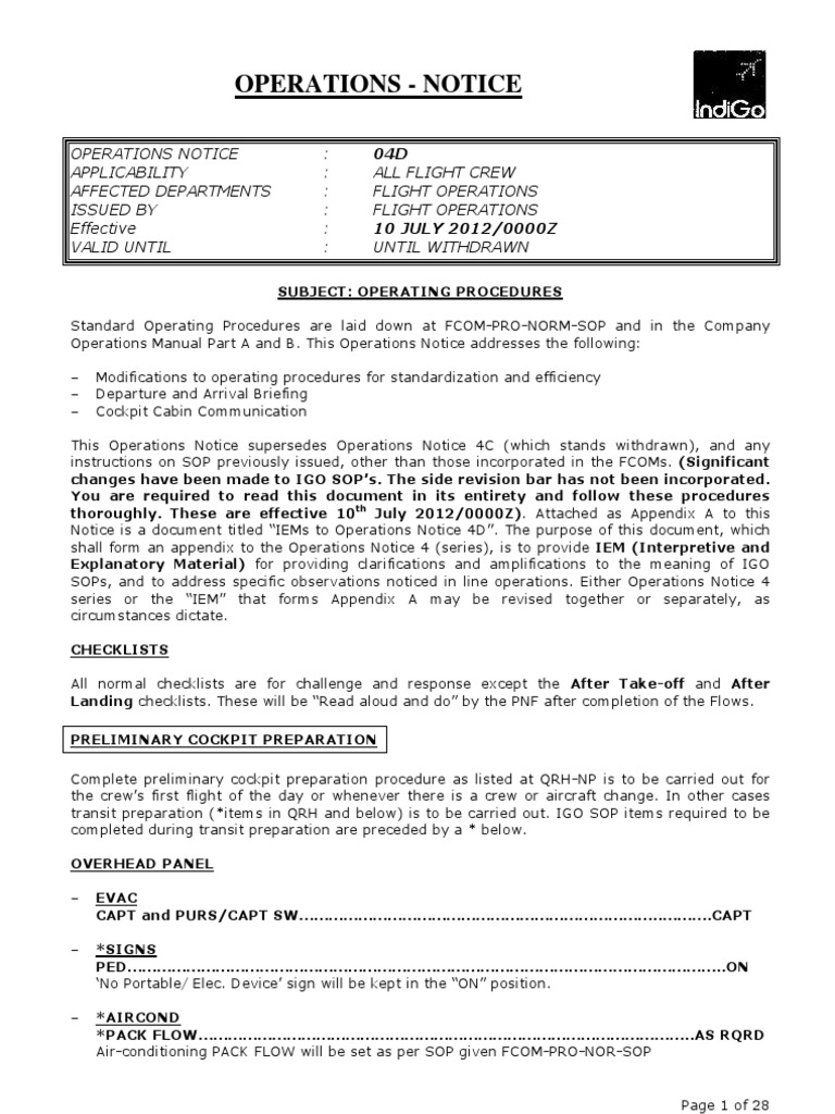 Operations Notice 04D Operating Procedures 307k12 | PDF | Air Traffic ...