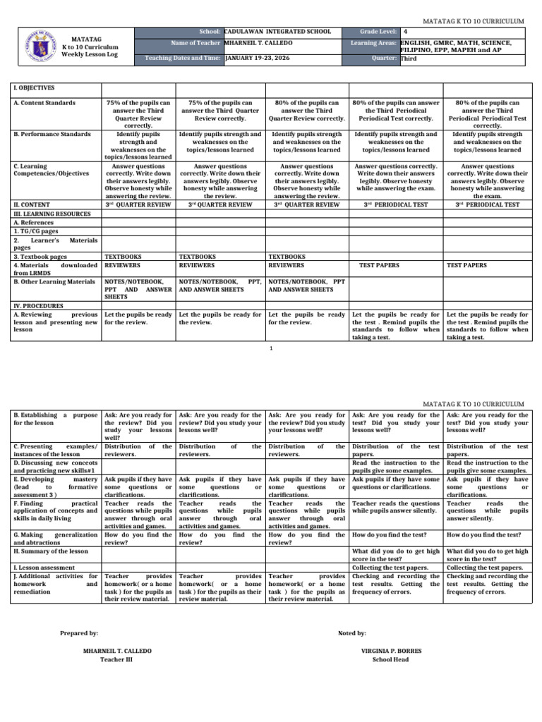 DLL Reviewer SND Periodical Test | PDF | Teachers | Curriculum
