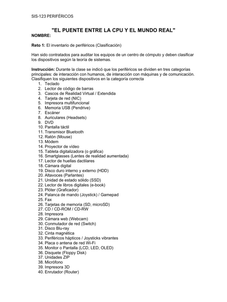 Perifericos Es | PDF | Periférico | De entrada y salida