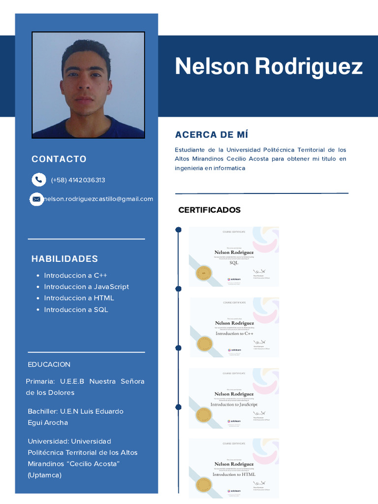Currículum Vitae Cv de Administración Simple Azul | PDF