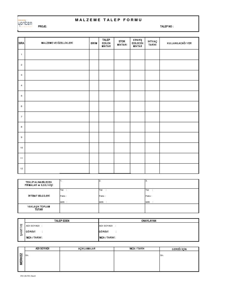 Malzeme Talep Formu | PDF
