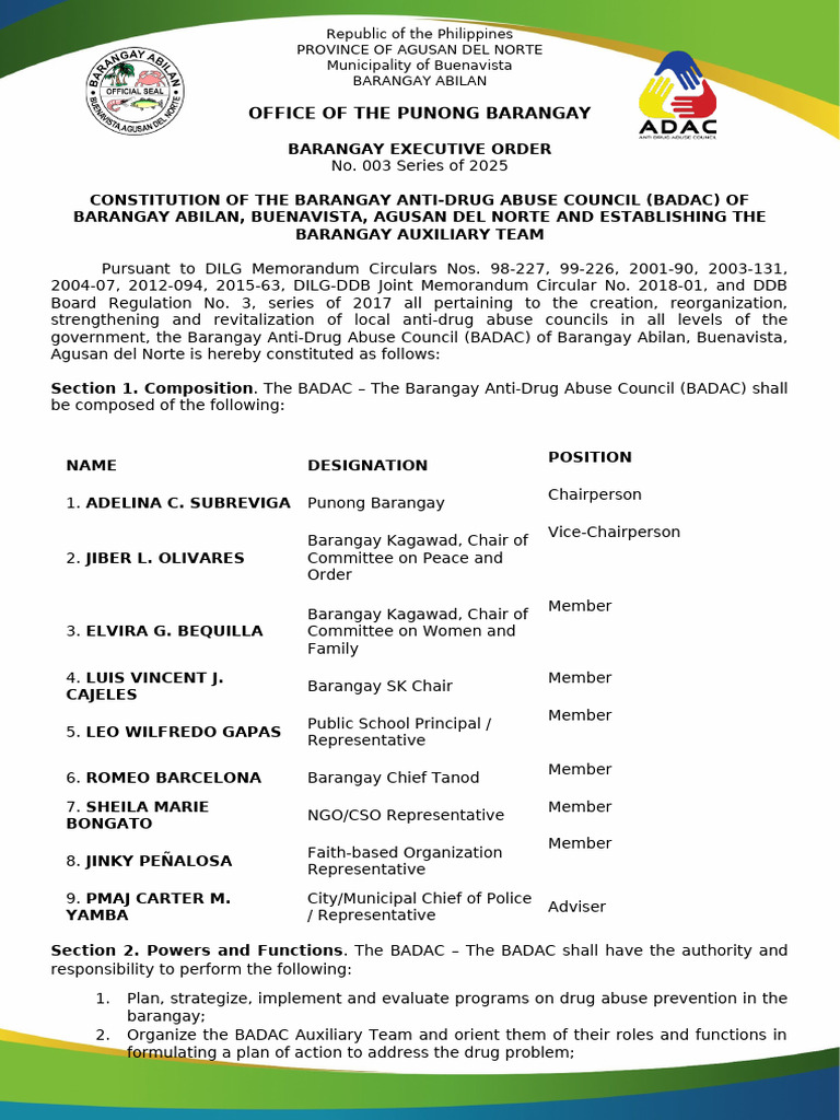 BADAC Executive Order No 2 s 2025 | PDF | Justice | Crime & Violence