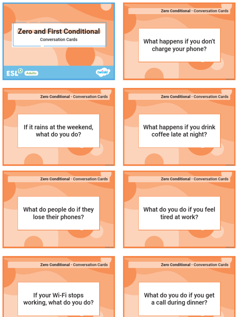 Zero and First Conditional Conversation Cards Adults A2 | PDF | English ...