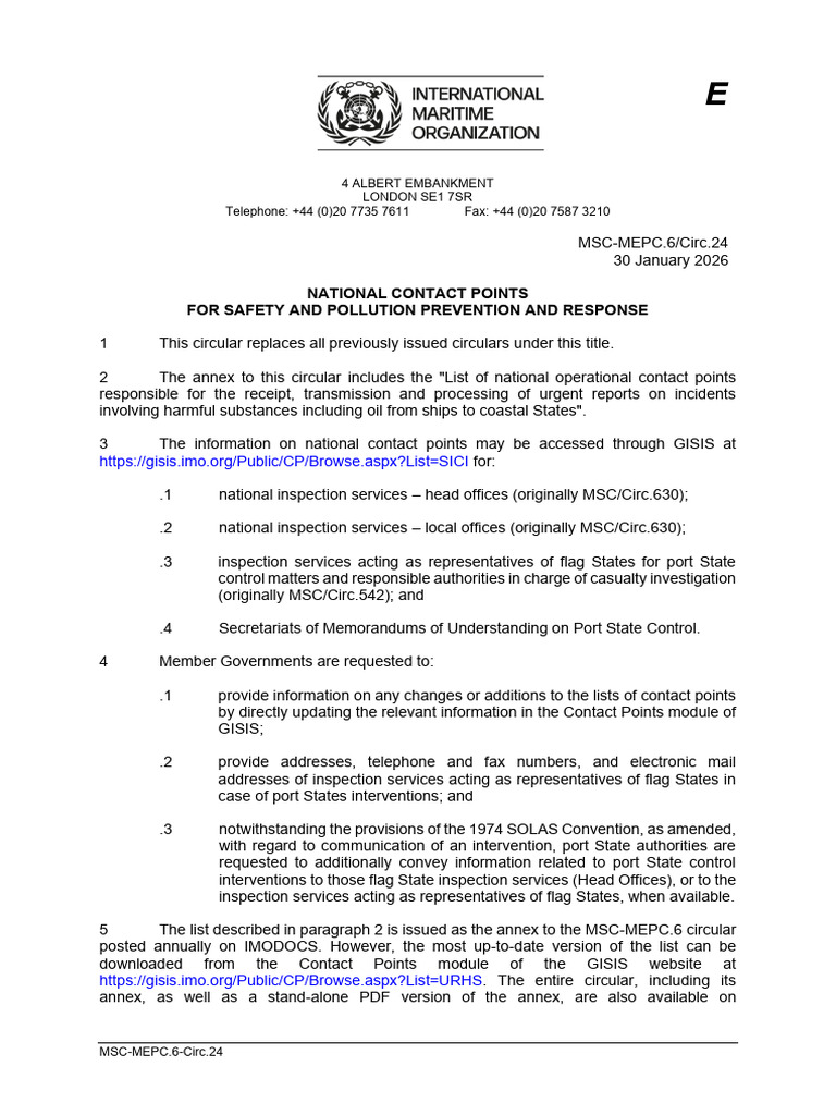Appendix I-MSC-MEPC.6-Circ.24 Including Annex - As at 30 January 2026 | PDF