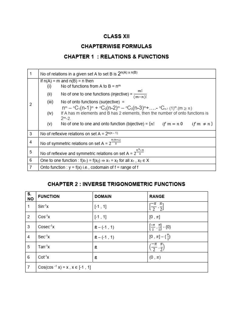Class Xii - Formulae | PDF | Matrix (Mathematics) | Line (Geometry)