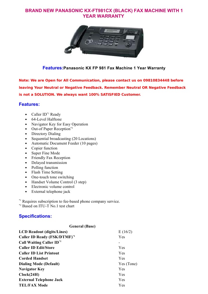 Panasonic Fax Machine | PDF | Fax | Telephone