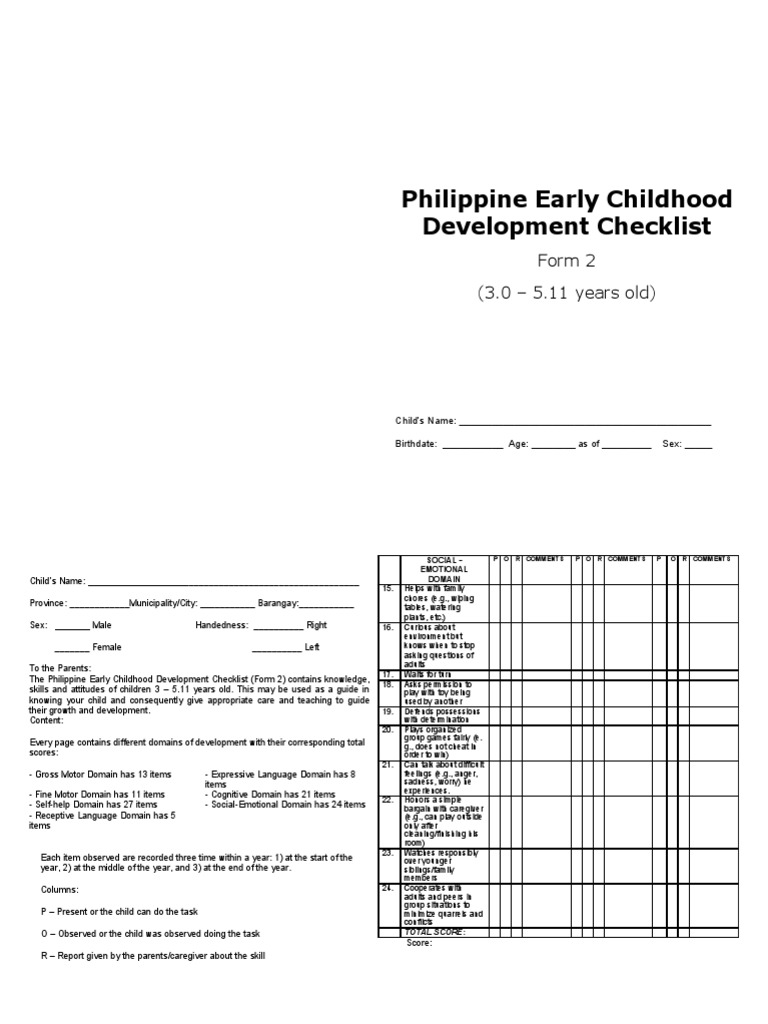 Philippine ECCD Checklist Form 2 | PDF | Child Development | Relationships