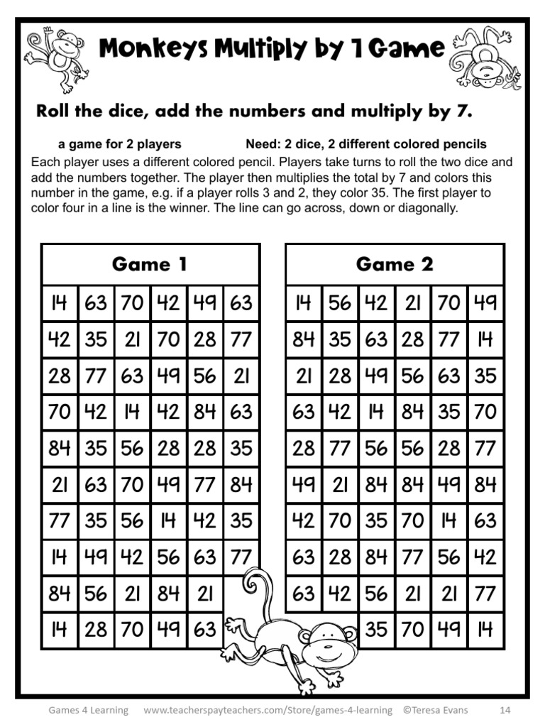 Monkeys Multiply by 7 Game | PDF