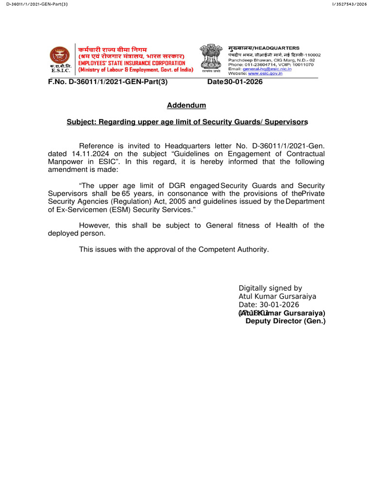 Hqrs. Addendum 30.01.2026 (Age limit Security guards) 24308.2026 | PDF ...