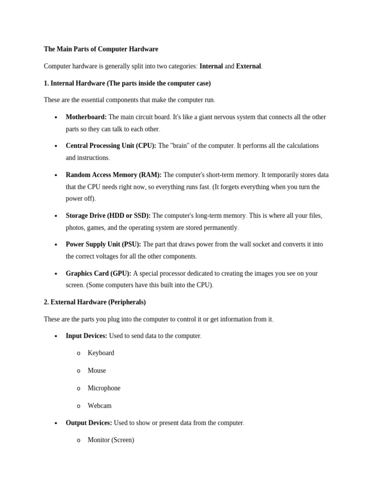 The Main Parts of Computer Hardware | PDF | Computer Hardware ...