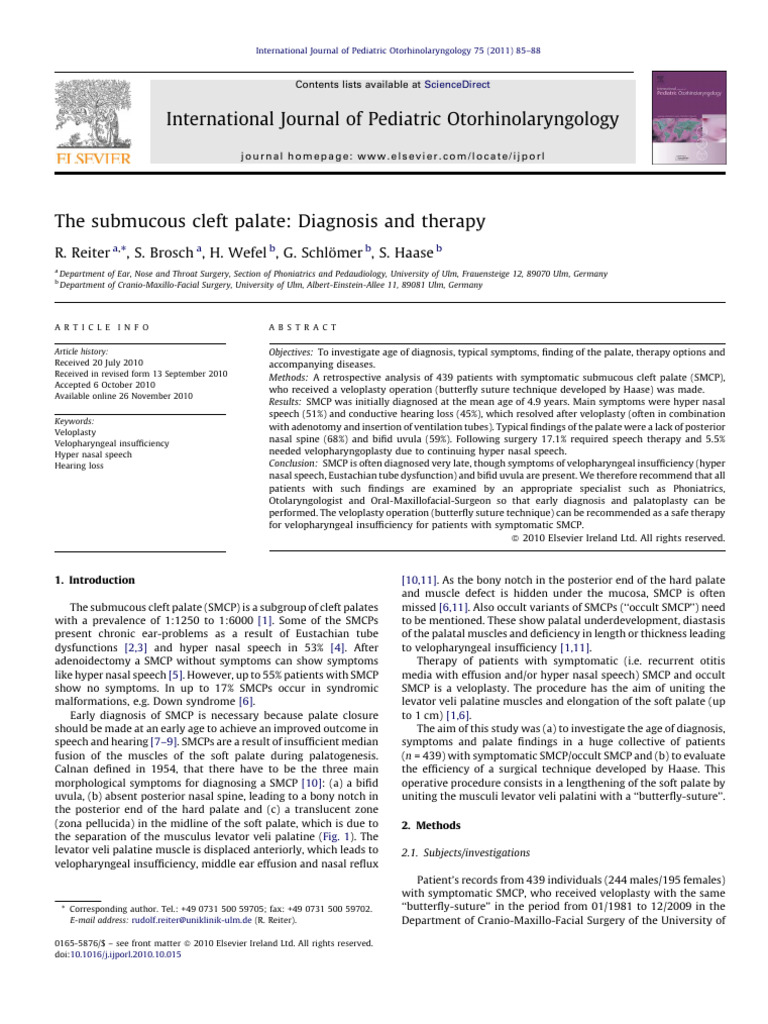 The Submucous Cleft Palate Diagnosis and Therapy - 2011 - Reiter Et Al ...