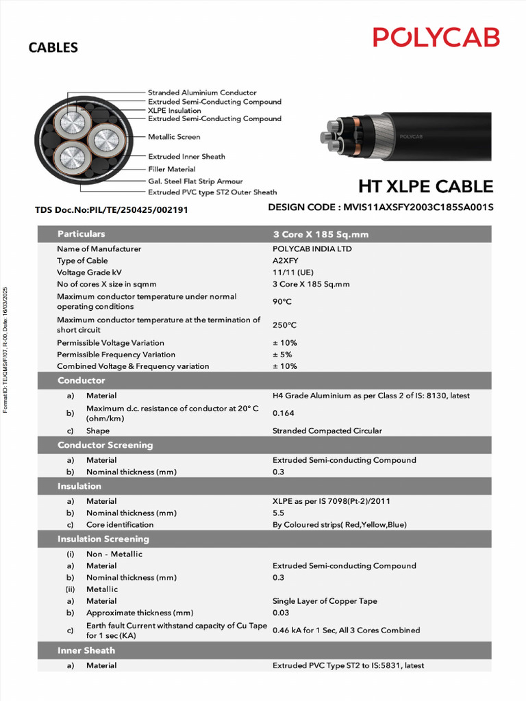 Power-Cable-Hv 185sqmm 3-11-11kv - (Ue) Al STR Xlpe Na Pvc-st2 Strip ...