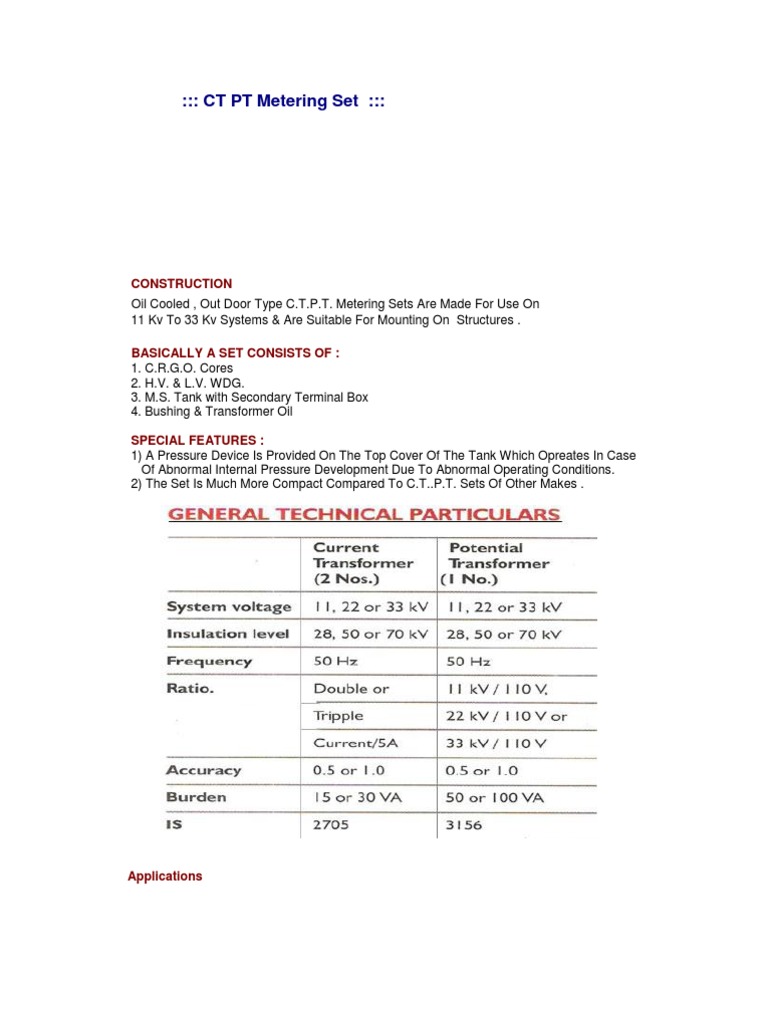CT PT Metering Set | PDF | Transformer | Voltage