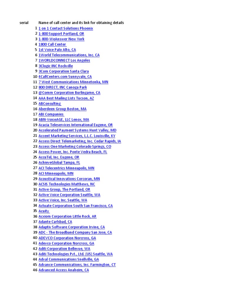 Comprehensive Call Center Directory | PDF | Business | Computers