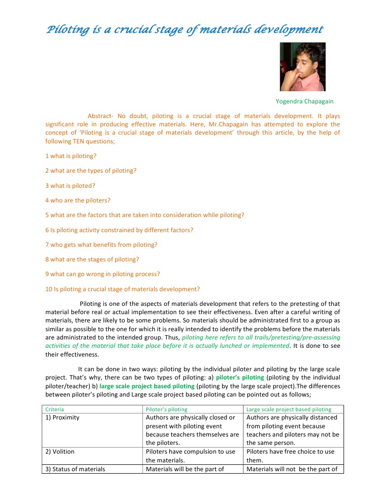 Piloting Is A Crucial Stage of Materials Development | Download Free ...