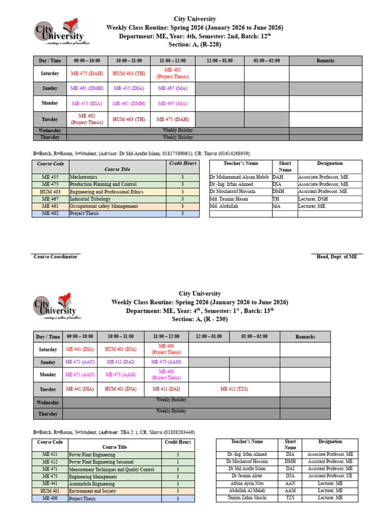 Ramadan DAY Spring 2026 Class Routine Updated | PDF | Academic Term ...
