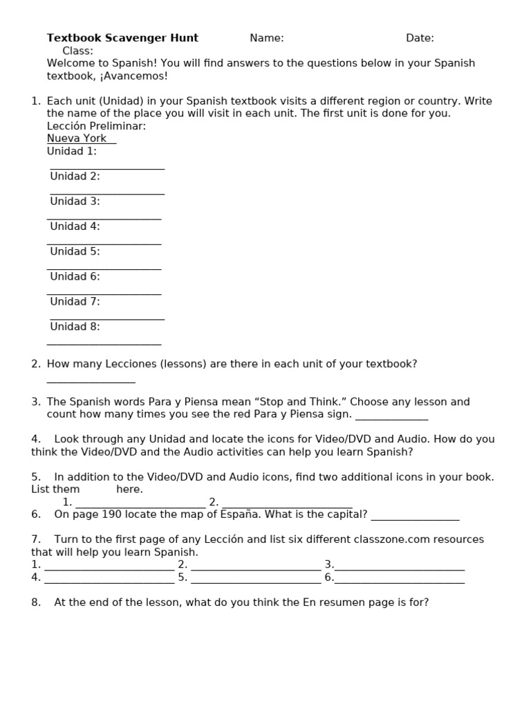 Avancemos Scavenger Hunt | PDF