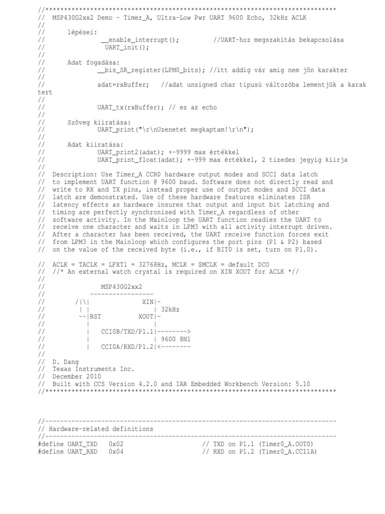 MSP430G2553 Uart Header | PDF | Computer Hardware | Digital Technology