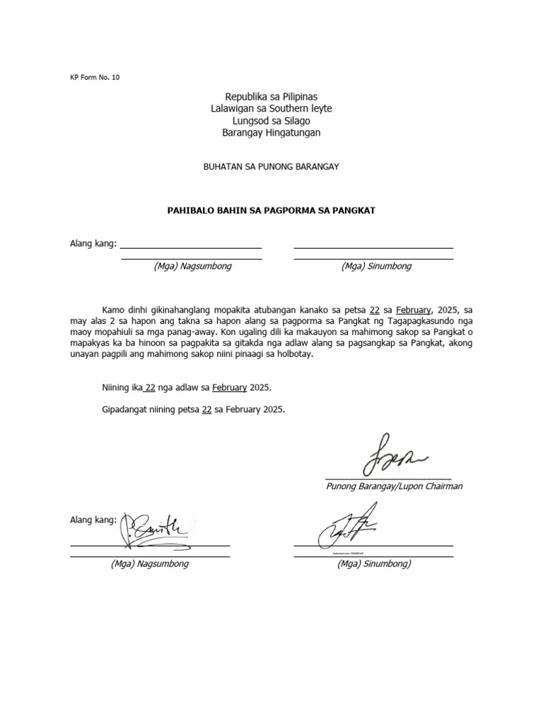10 KP Form Notice of Constitution of The Pangkat | PDF