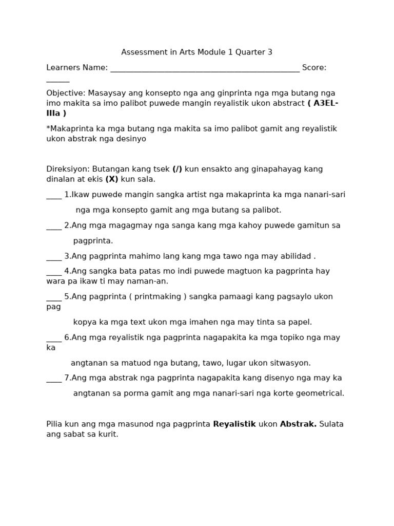 Assessments in Quarter 3 | PDF