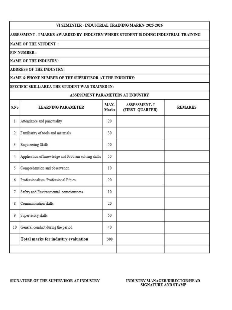 MID-1 - 300 Marks Sheet - Industrail Training | PDF