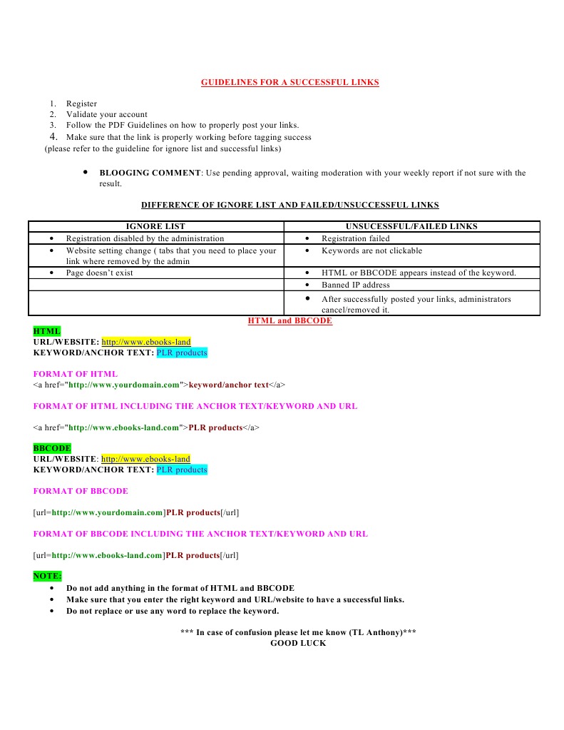 Guidelines For Successful Links | PDF | Html | Websites