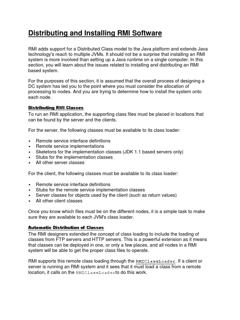 Distributing And Installing Rmi Software Pdf Method Computer Programming Java