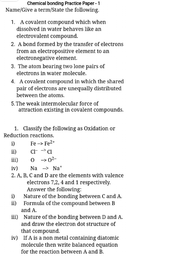 Chemical Bonding Worksheet | PDF | Chemical Compounds | Chemical Bond