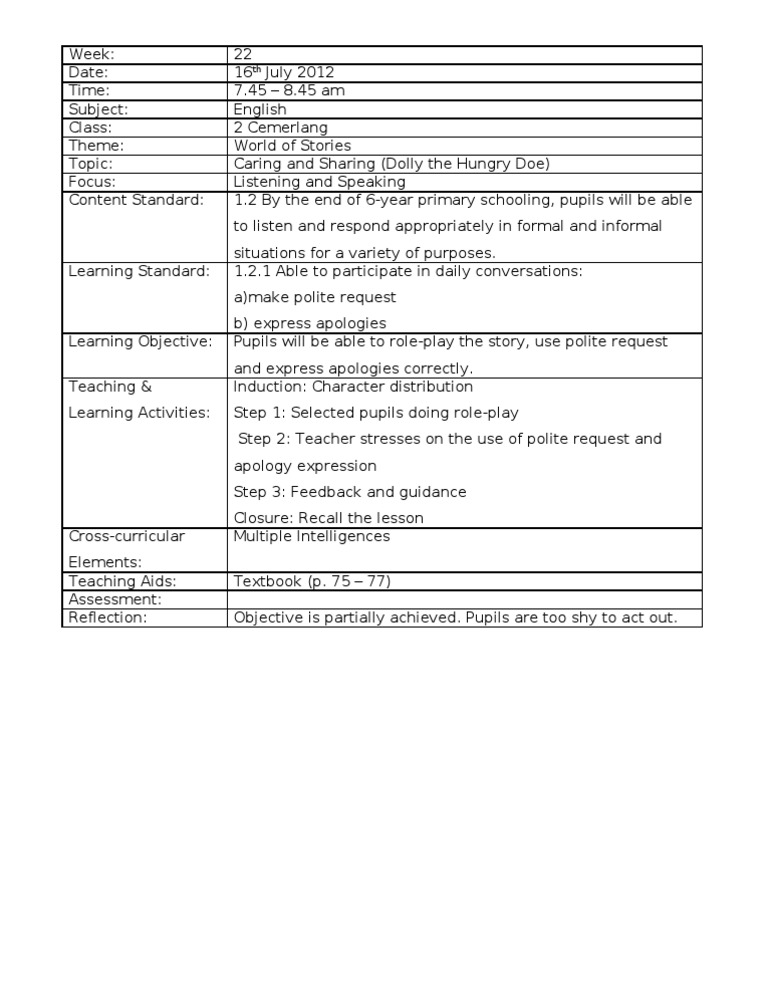 English Lesson Plan: Caring and Sharing | PDF | Language Arts ...