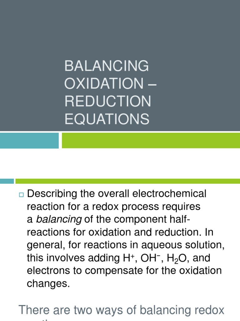 Balancing Oxidation - Reduction Equations | PDF | Redox | Chemical ...