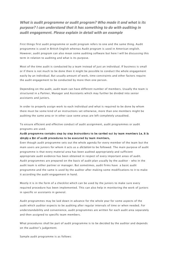 What Is Audit Programme or Audit Program | PDF | Audit | Computer Program