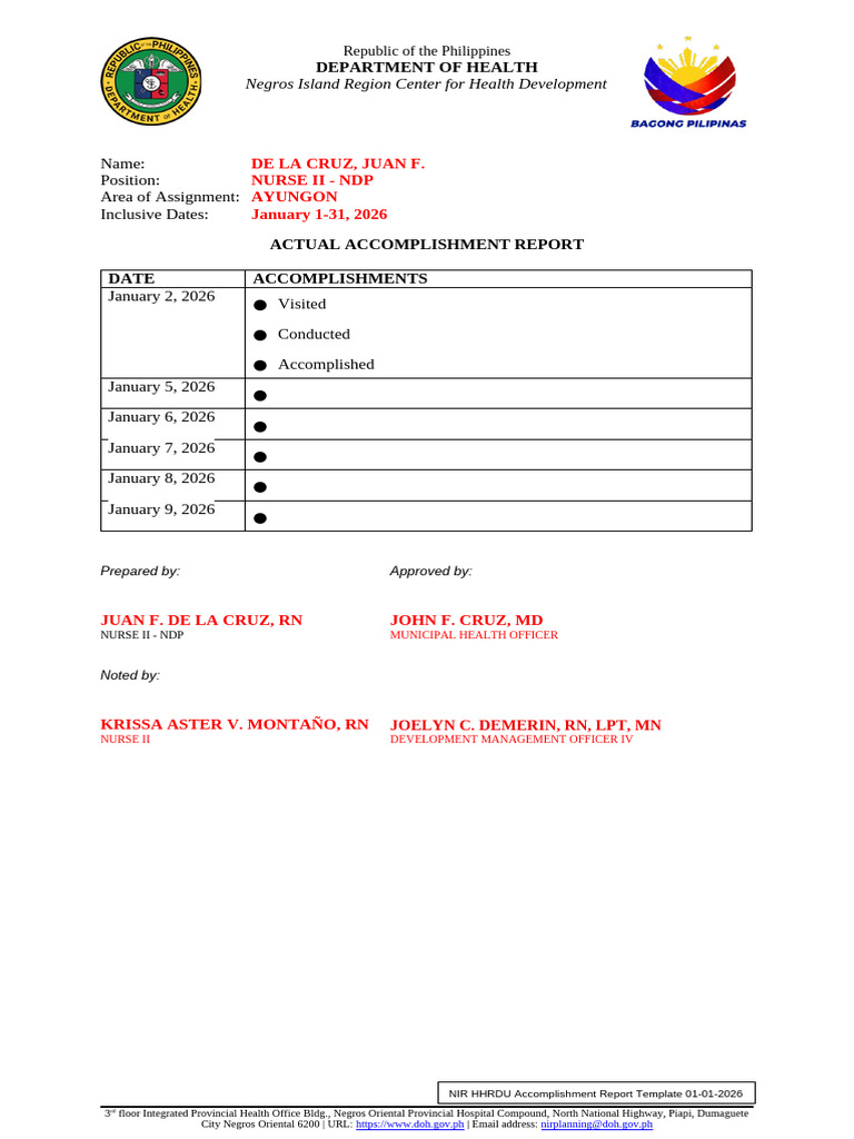 Monthly Accomplishment Report-folio 8.5 x 13 [Dttb, Ndp, Rhmpp & Other ...