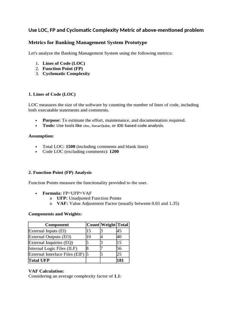 Use LOC, FP and Cyclomatic Complexity Metric of Above-Mentioned Problem ...