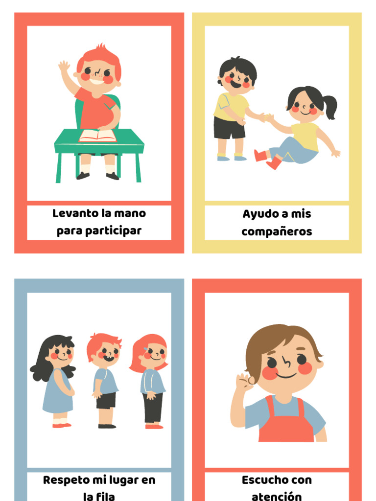 Tarjetas Educativas Reglas Del Aula Coloridas Ilustradas | PDF