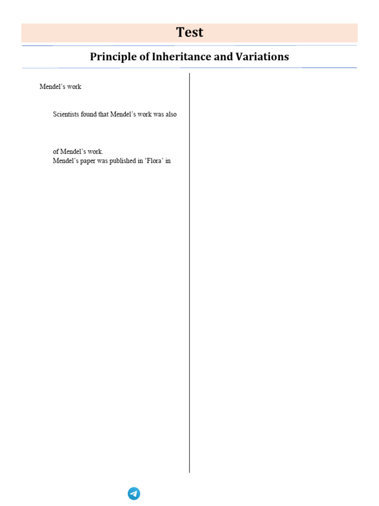 Test Questions Principle of Inheritance and Variations Botany | PDF ...