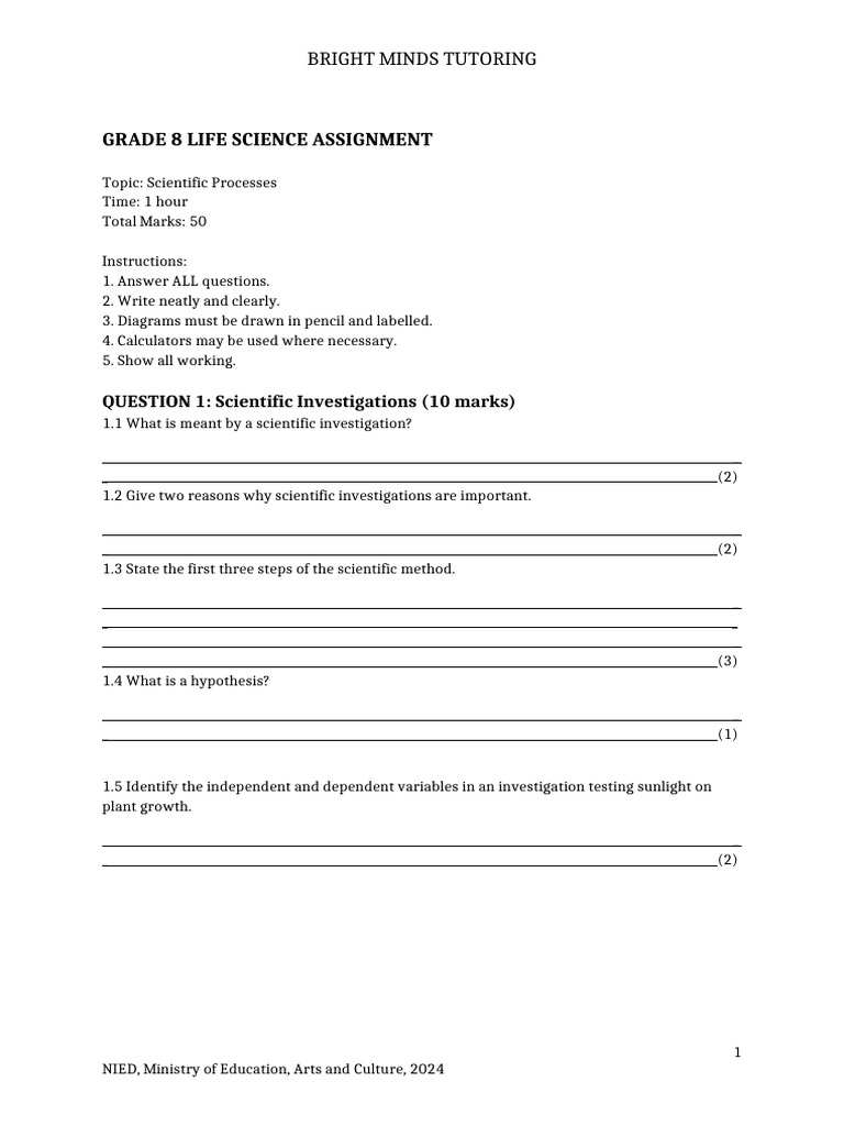 Grade 8 Life Science Assignment | PDF | Scientific Method