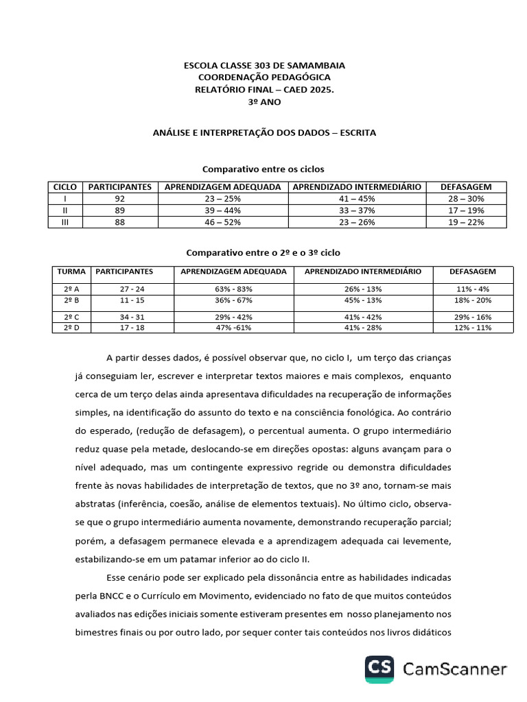 Relatorio Caed Final - 3º Ano | PDF | Alfabetização | Geometria