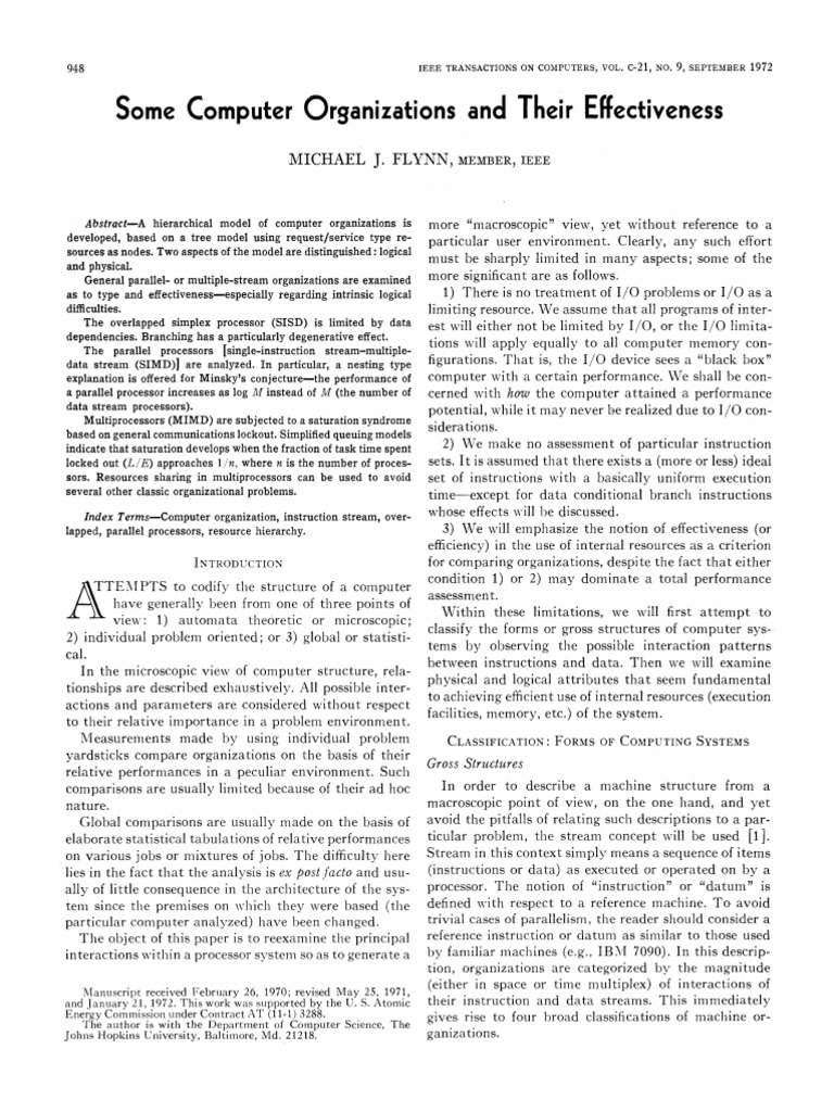 Michael J. Flynn - Some Computer Organizations and Their Effectiveness, 1972 | PDF | Parallel ...