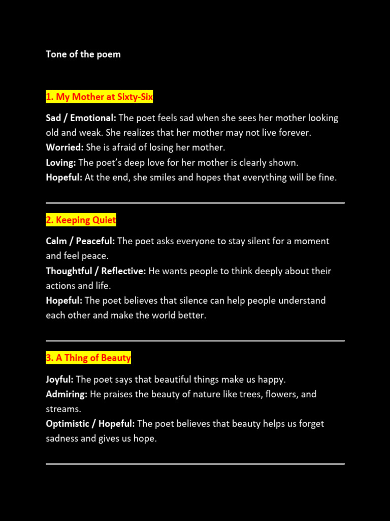 Tone of The Poem | PDF