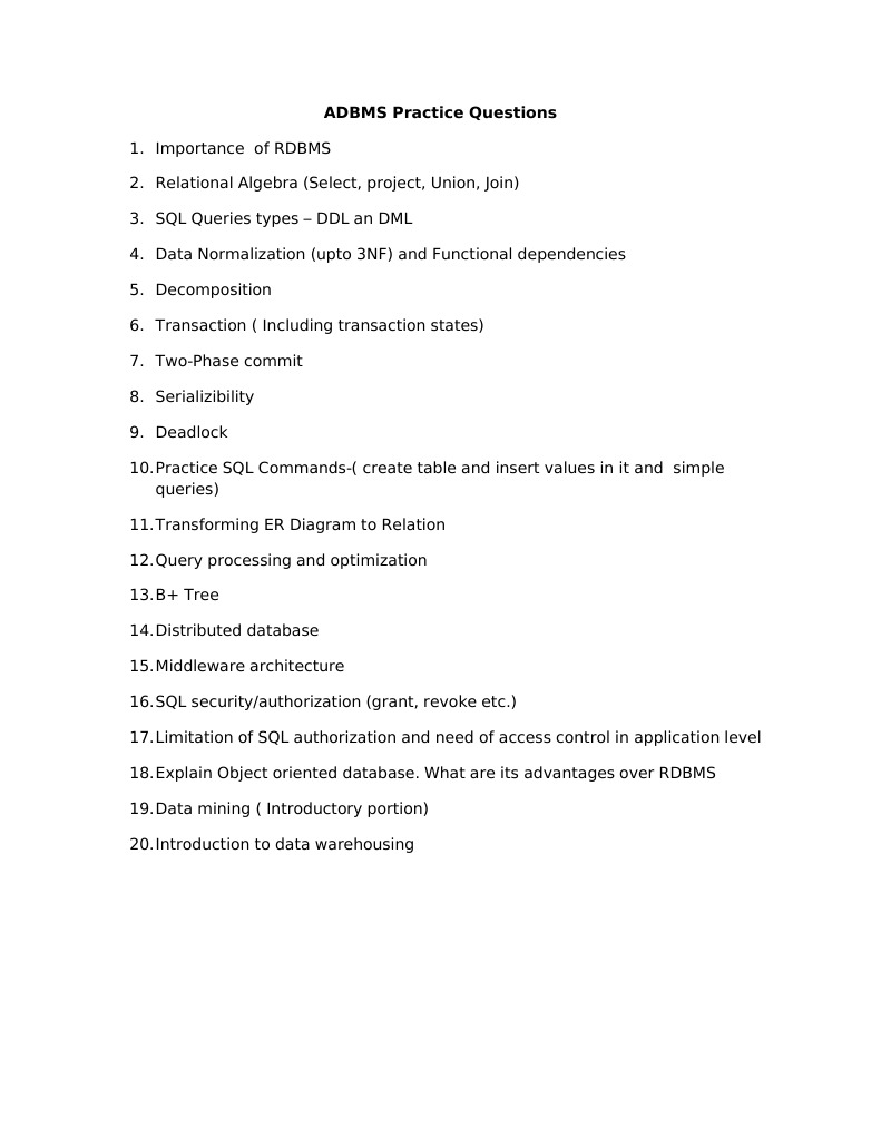 ADBMS Practice Questions Guide | PDF