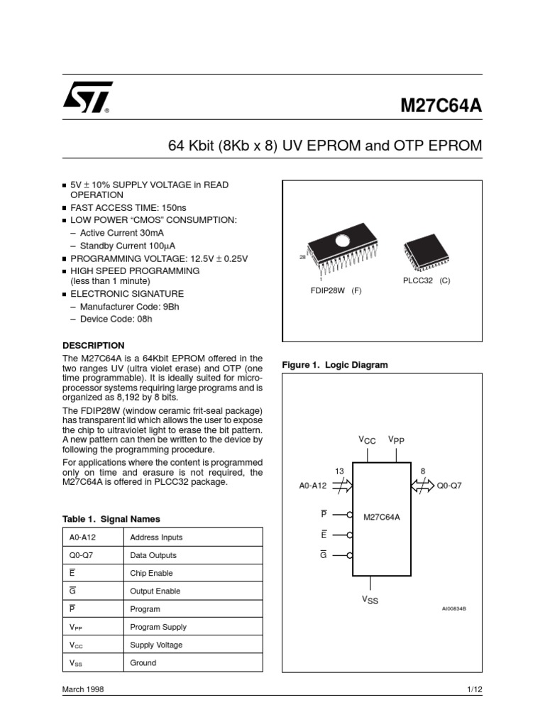 EPROM 2764 Datasheet 2 | PDF | Cmos | Capacitor