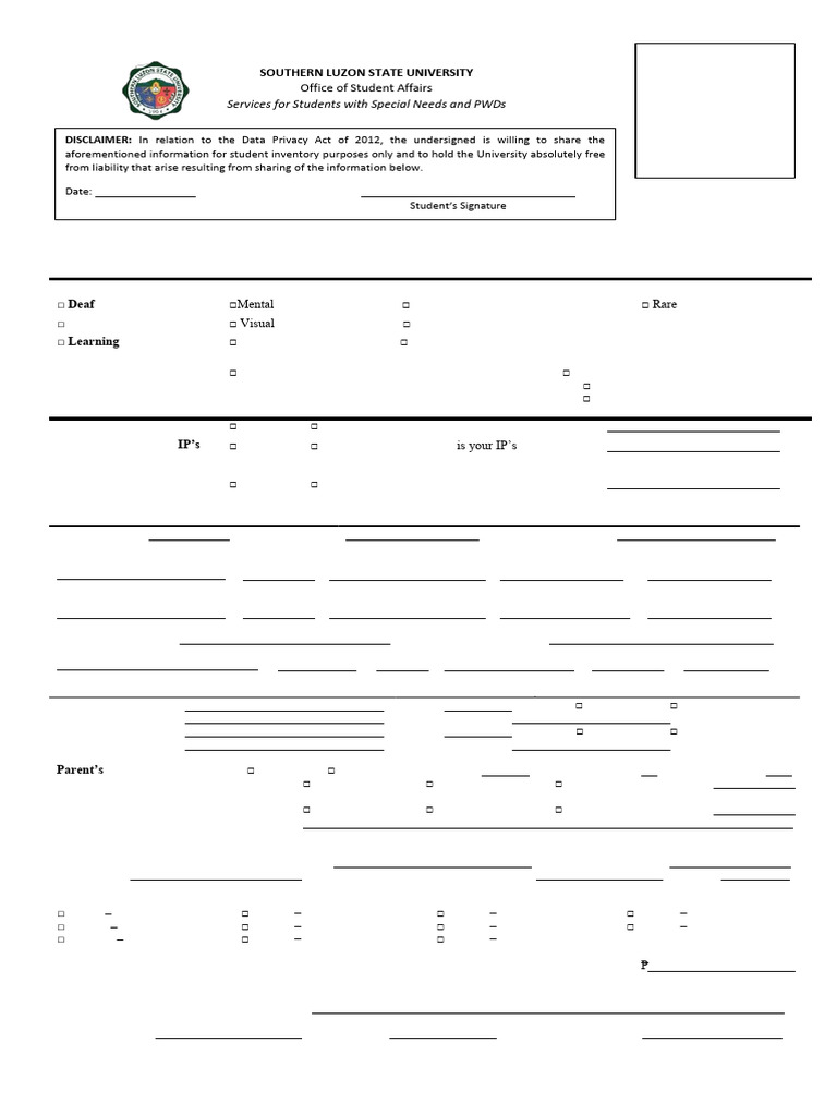 Student Inventory Form Revised | PDF | Disability | Intellectual Disability