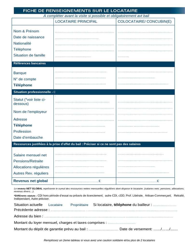 Fiche Locataire | PDF | Retraite | Salaires