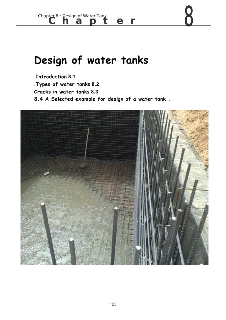 Chapter (8) Design of Water Tank | PDF | Casting (Metalworking) | Concrete